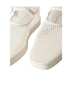 LOEFFLER RANDALL Rita Leather-trimmed Mesh Platform Mary Jane Flats