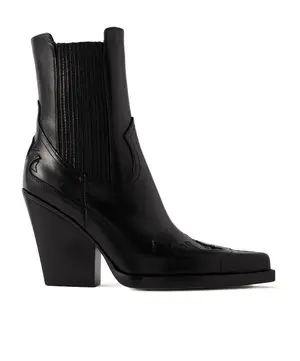 Paris Texas Embroidered Leather Pointed-toe Ankle Boots - Black