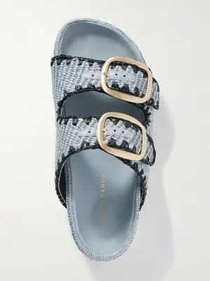 LOEFFLER RANDALL Embroidered Raffia Platform Slides