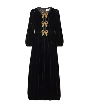 Saloni Camille Bow-embellished Velvet Gown - Black