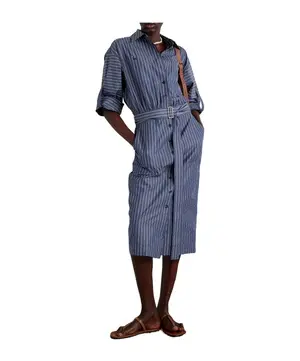 Lafayette 148 New York Striped Cotton-poplin Belted Midi Shirt Dress