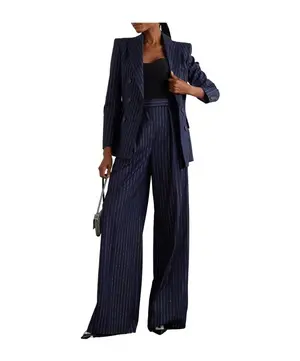 Alex Perry Pleated Metallic Pinstripe Wide-leg Trousers