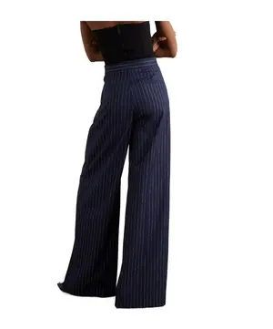 Alex Perry Pleated Metallic Pinstripe Wide-leg Trousers