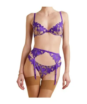 FLEUR DU MAL Lily Embroidered Satin And Tulle Suspender Belt
