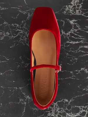 AeydĒ Velvet Mary Jane Ballet Flats - No