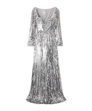 Jenny Packham Long Sleeve Sequin Evening Gown - No