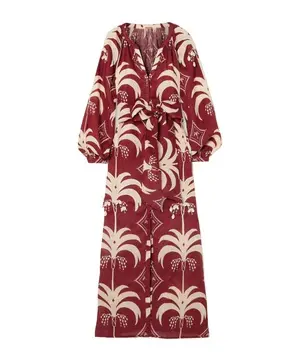 Johanna Ortiz Printed Linen Midi Dress - Red