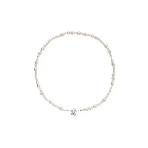 VANCHI Flora Multi Pearl Toggle Choker With Sculpted Floral Clasp - Silver