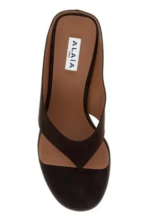 Alaïa Dark Suede Thong Mules