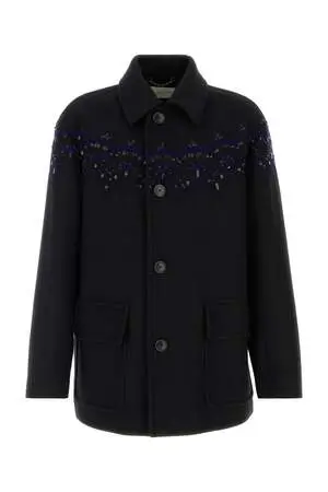 Dries Van Noten Wool Blend Coat With Sequined Embroidery