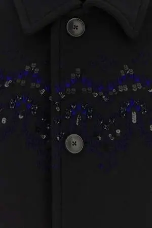 Dries Van Noten Wool Blend Coat With Sequined Embroidery