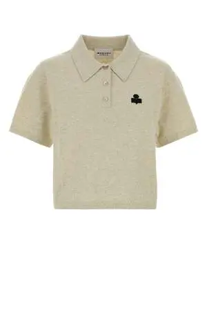 Isabel Marant Étoile Melange Grey Cotton Blend Althea Polo Shirt - Light Brown