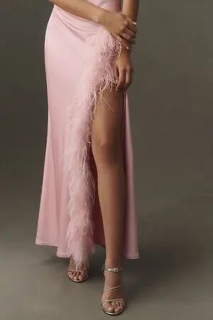 HUTCH Feather Trim Slip Dress