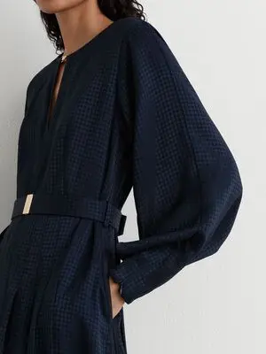 REISS Kea Houndstooth-check Belted Midi Dress