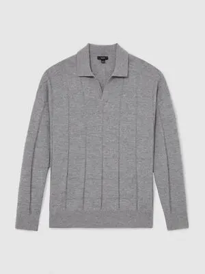 REISS Compton Wool Square-textured Polo Jumper - Grey