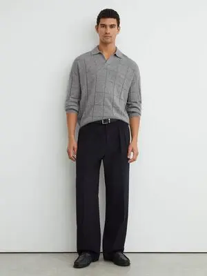 REISS Compton Wool Square-textured Polo Jumper - Grey