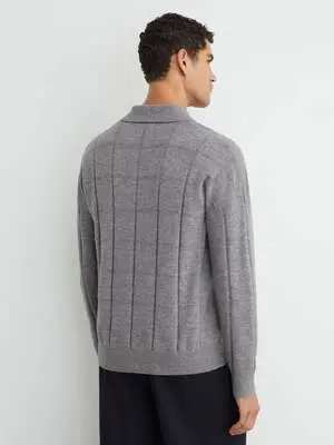 REISS Compton Wool Square-textured Polo Jumper - Grey