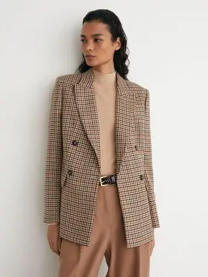 REISS Willow Wool Houndstooth Double-breasted Blazer