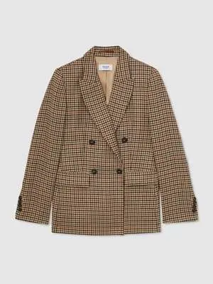 REISS Willow Wool Houndstooth Double-breasted Blazer