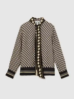 REISS Carmine Scarf-print Tie-neck Shirt