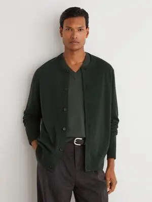REISS Stoke Cardigan Forest Green