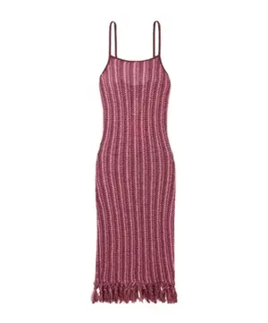 THE ELDER STATESMAN Fringed Striped Open-knit Cotton Midi Dress - Pink