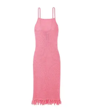 THE ELDER STATESMAN Fringed Open-knit Cotton Midi Dress - Pink