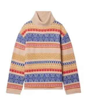THE ELDER STATESMAN Fair Isle Pattern Cashmere Turtleneck Sweater - Nude