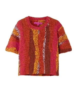 THE ELDER STATESMAN Striped Organic Cotton-bouclé T-shirt - Red