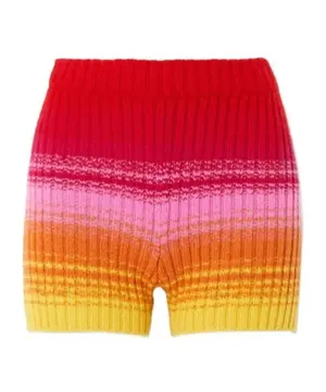 THE ELDER STATESMAN Striped Ribbed Cashmere Shorts - Red