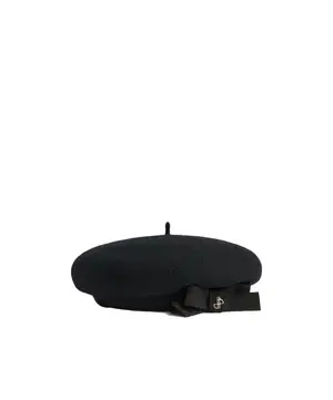 PATOU Grosgrain Bow Wool Beret - Black