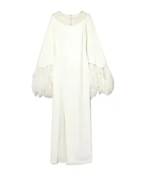 Monique Lhuillier Feather And Tulle-trimmed Silk-crepe Gown - No