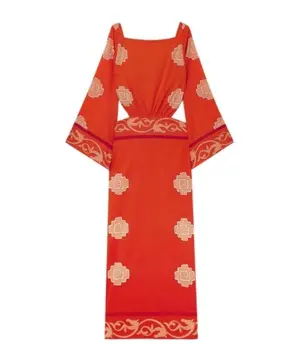 Johanna Ortiz Open-back Printed Cotton-poplin Maxi Dress - Red
