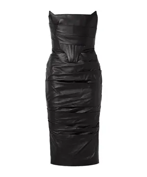 Alex Perry Strapless Ruched Leather Dress - Black