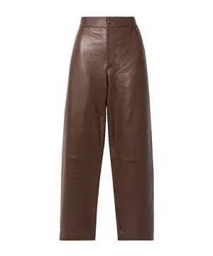 GOLDSIGN High Waist Straight Leg Leather Pants - Brown