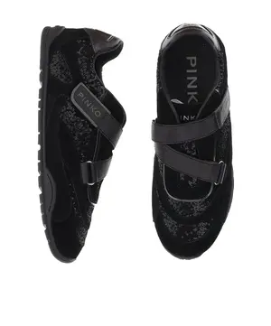 Pinko Flat Sole Sneakers With Sequins And Velcro Closure