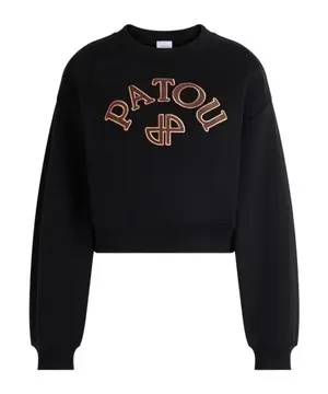 PATOU Logo-embroidered Cropped Sweatshirt - Black