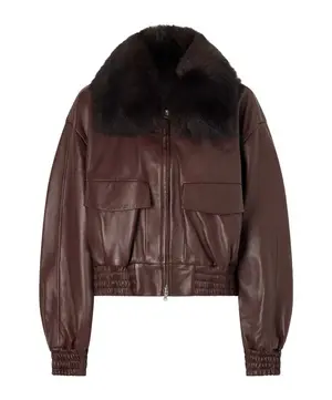Nour Hammour Long-sleeved Leather Jacket - Brown