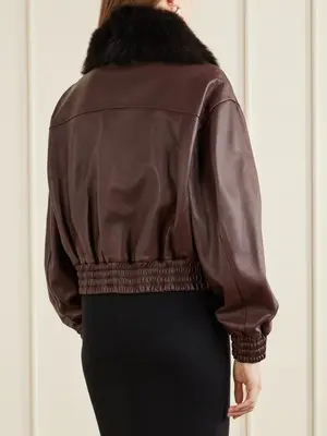 Nour Hammour Long Sleeve Leather Bomber Jacket