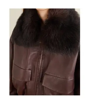 Nour Hammour Long Sleeve Leather Bomber Jacket