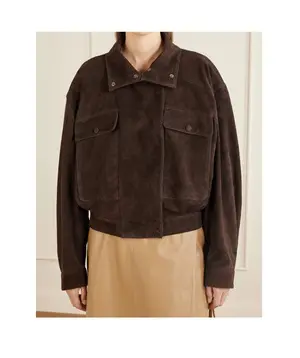 Nour Hammour Long-sleeved Leather Jacket With Stand Collar