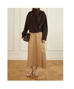 Nour Hammour Long-sleeved Leather Jacket With Stand Collar