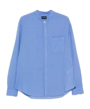 Emporio Armani Mandarin-collar Chest-pocket Shirt - Light Blue