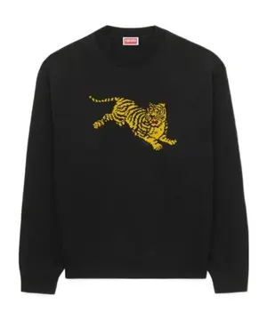 Kenzo Jumping Tiger' Embroidered Jumper In Wool Cotton - Black
