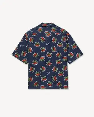 Kenzo Loves' Hawaiian Short Sleeve Shirt In Cotton Poplin - Blue-black