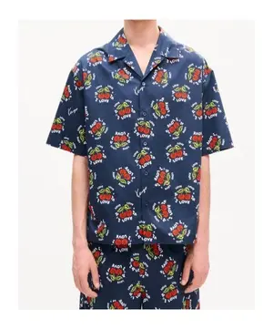 Kenzo Loves' Hawaiian Short Sleeve Shirt In Cotton Poplin - Blue-black