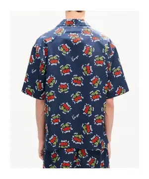 Kenzo Loves' Hawaiian Short Sleeve Shirt In Cotton Poplin - Blue-black