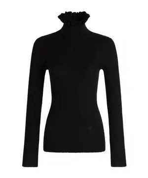 PATOU Ruffle-trim Ribbed Sweater - Black