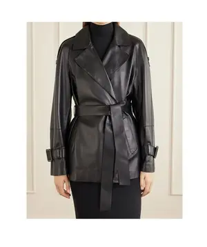 Nour Hammour Long Sleeve Leather Belted Jacket