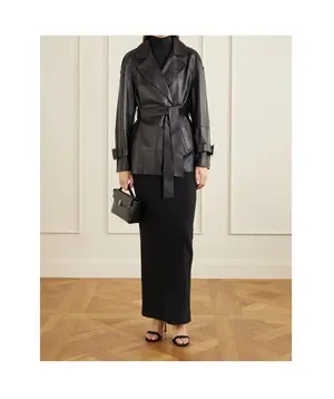 Nour Hammour Long Sleeve Leather Belted Jacket